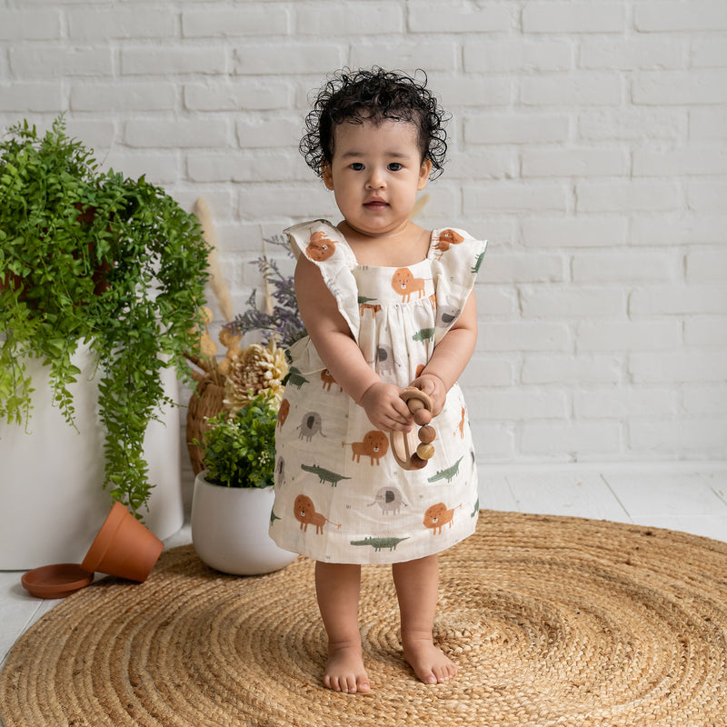 Savannah Flutter Sleeve & Smocked Baby Dress+Bloomer Set (Organic Musl