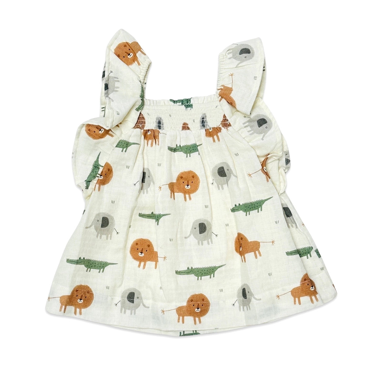 Savannah Flutter Sleeve & Smocked Baby Dress+Bloomer Set (Organic Musl
