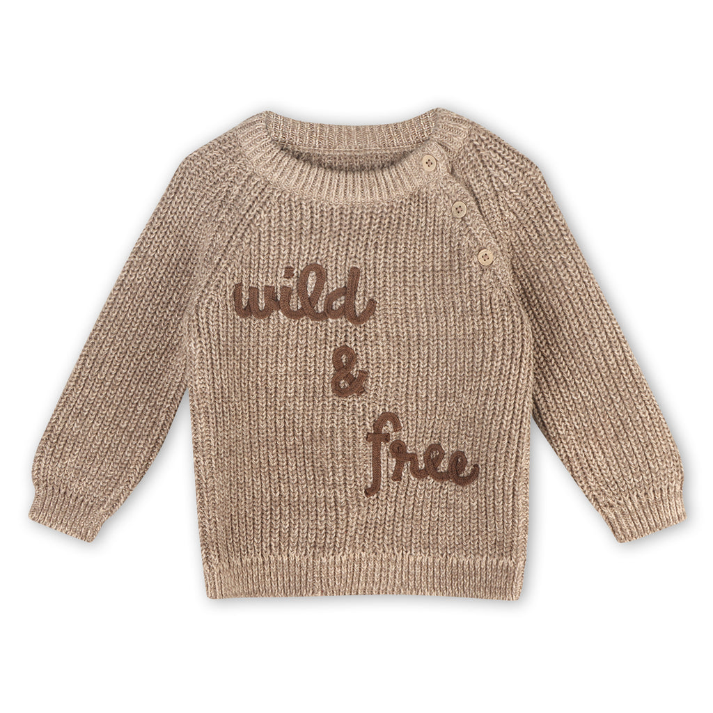 Wild & Free Embroidered Chunky Knit Baby Pullover Sweater (Organic Cot