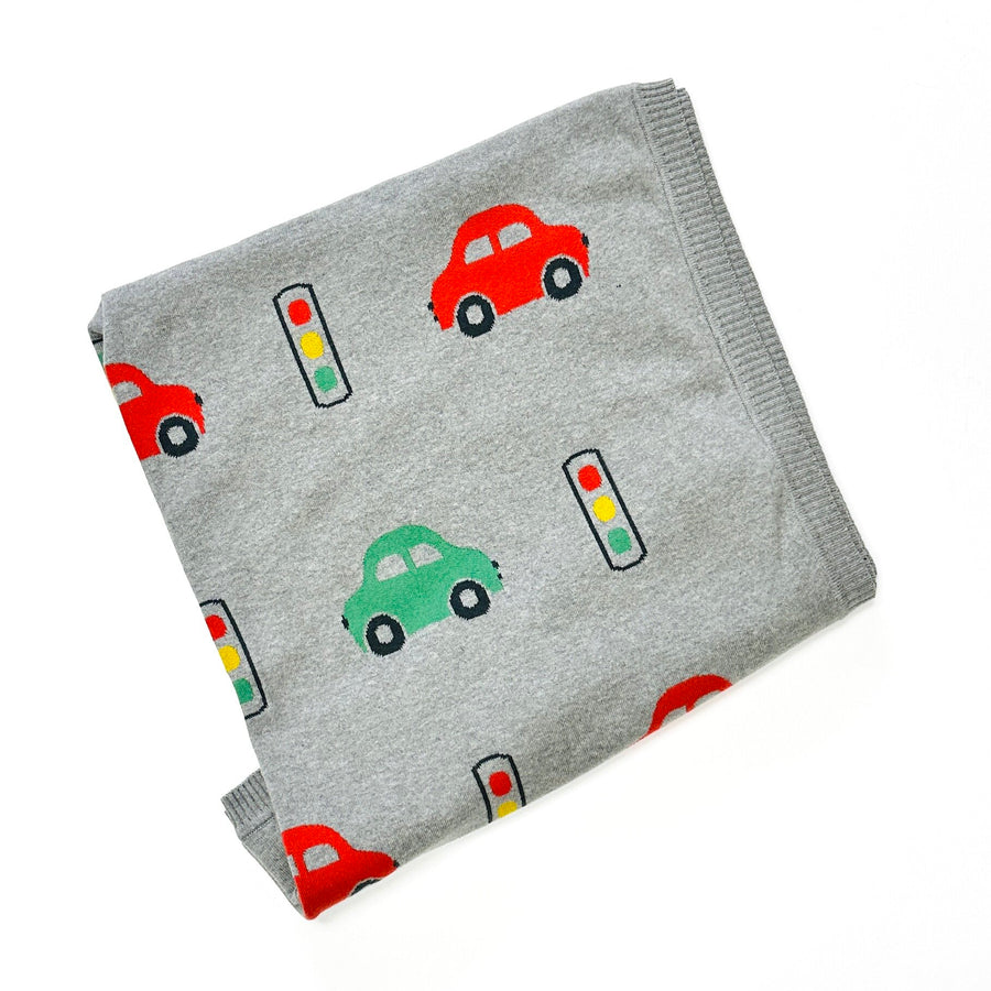 Mini Car - Jacquard Sweater Knit Baby Blanket (Organic Cotton)