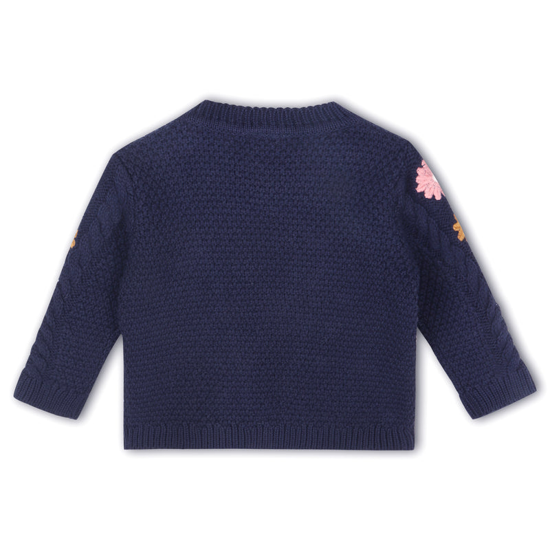 Floral Embroidered Chunky Knit Baby Pullover Sweater (Organic Cotton)