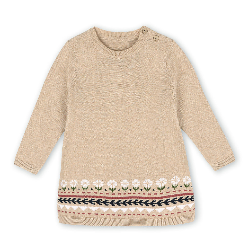 Fair Isle Baby Girl Sweater Knit Dress (Organic Cotton) - 2 Colors