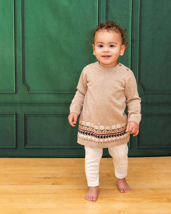 Fair Isle Baby Girl Sweater Knit Dress (Organic Cotton) - 2 Colors