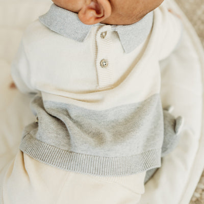 Cuddly Bear Applique Sweater Knit Collar Baby Pullover (Organic Cotton