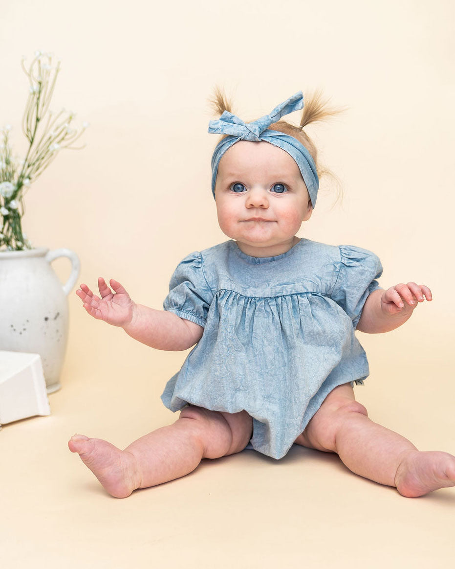 Viverano | Aspen Soft Denim Washed Baby Romper (Organic)
