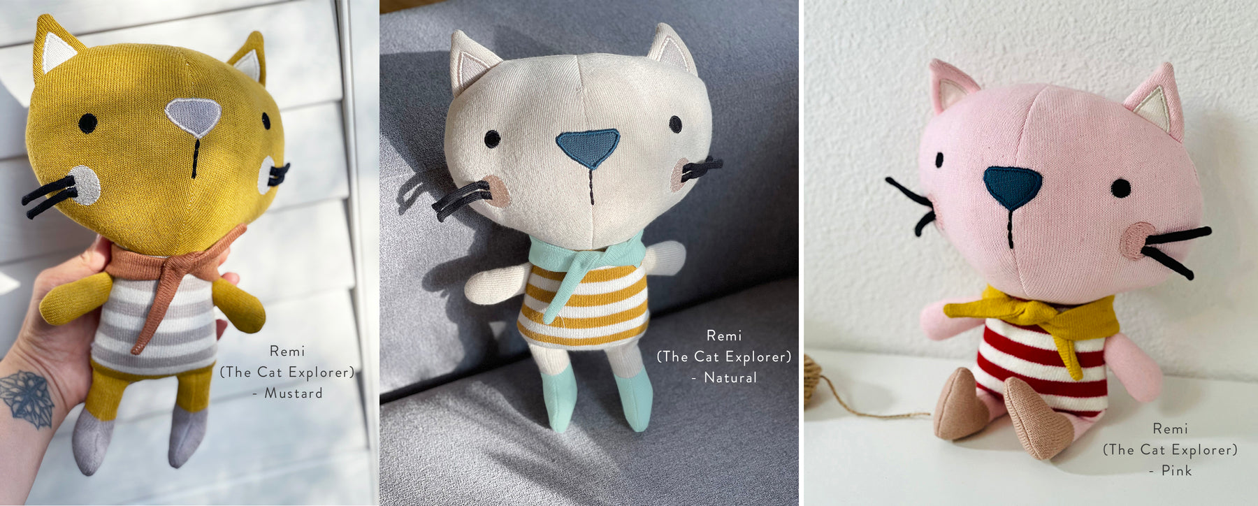 Remi Cat Organic Cotton Fine Knit Stuffed Animal Baby Toy (3 Colors)